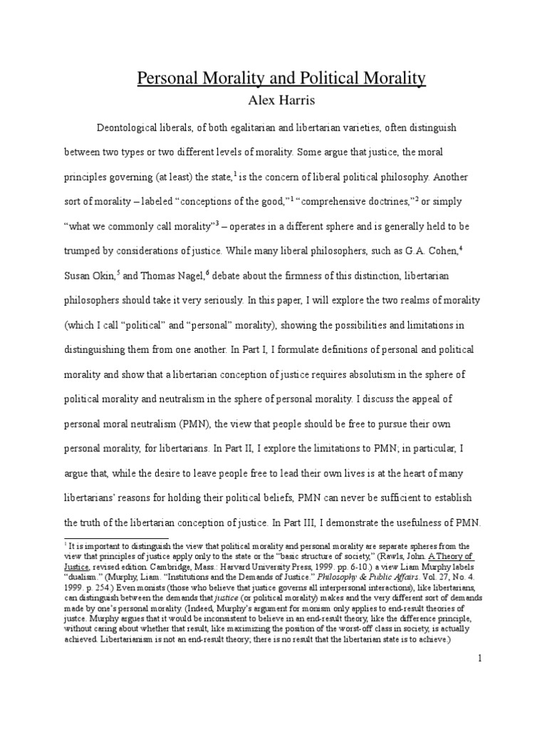 Personal Morality and Political Morality | PDF | Libertarianism | Morality