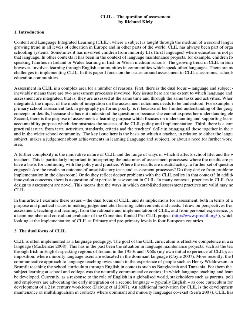 Assessment in Clil | Download Free PDF | Educational Assessment | Teachers