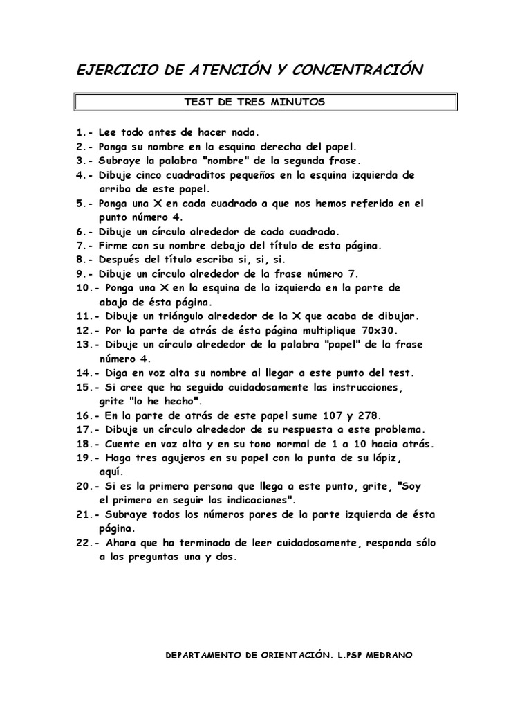 Test de Concentracion | PDF