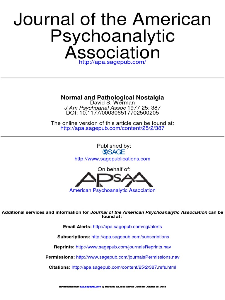 Normal and Pathological Nostalgia | PDF | Nostalgia | Psychoanalysis