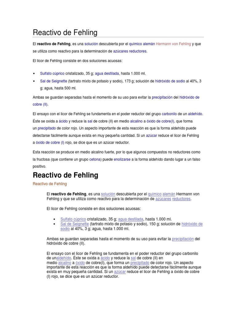 Reactivo de Fehling | PDF | Redox | Compuestos químicos