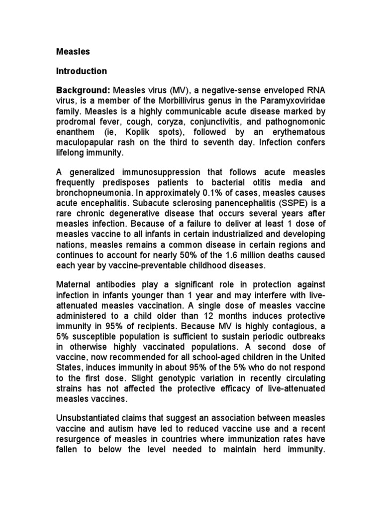 Measles Background: Measles Virus (MV), A Negative-Sense Enveloped RNA ...