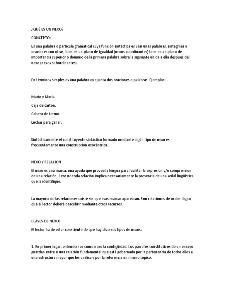 Qué Es Un Nexo | Oración (Lingüística) | Sintaxis