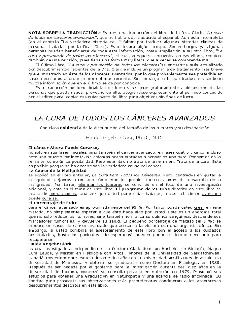 CANCER Dra Hulda Clark Cura de Todos Los Canceres Avanzados | PDF