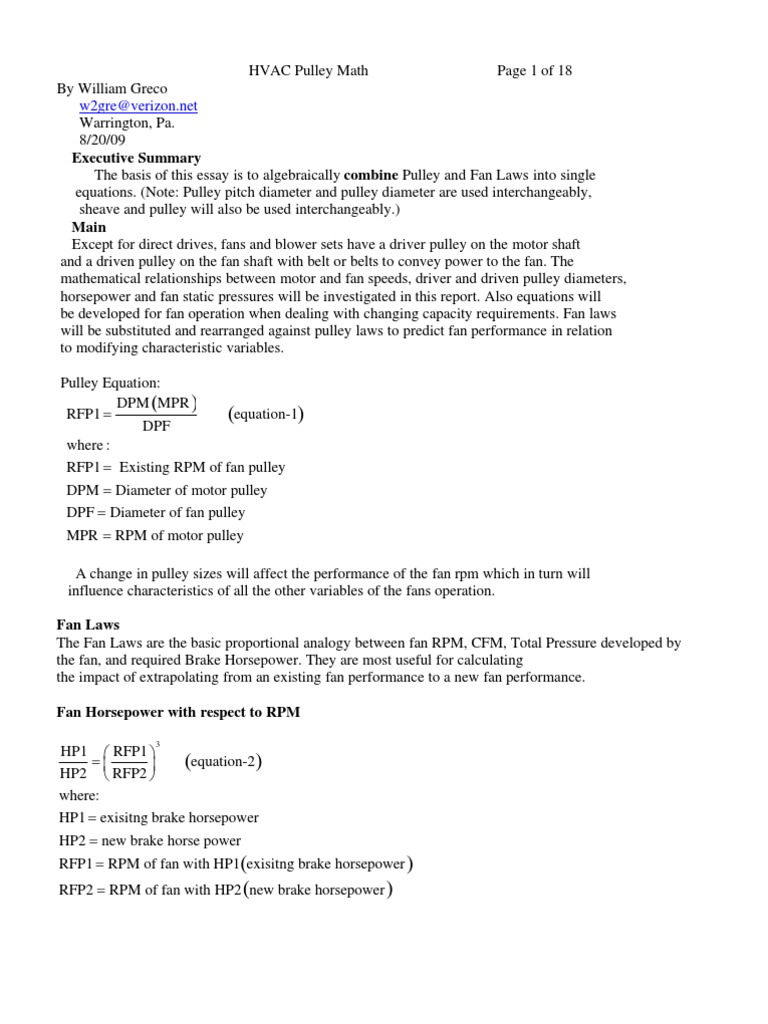 HVAC Pulley and Fan Laws Explained | PDF | Belt (Mechanical) | Horsepower