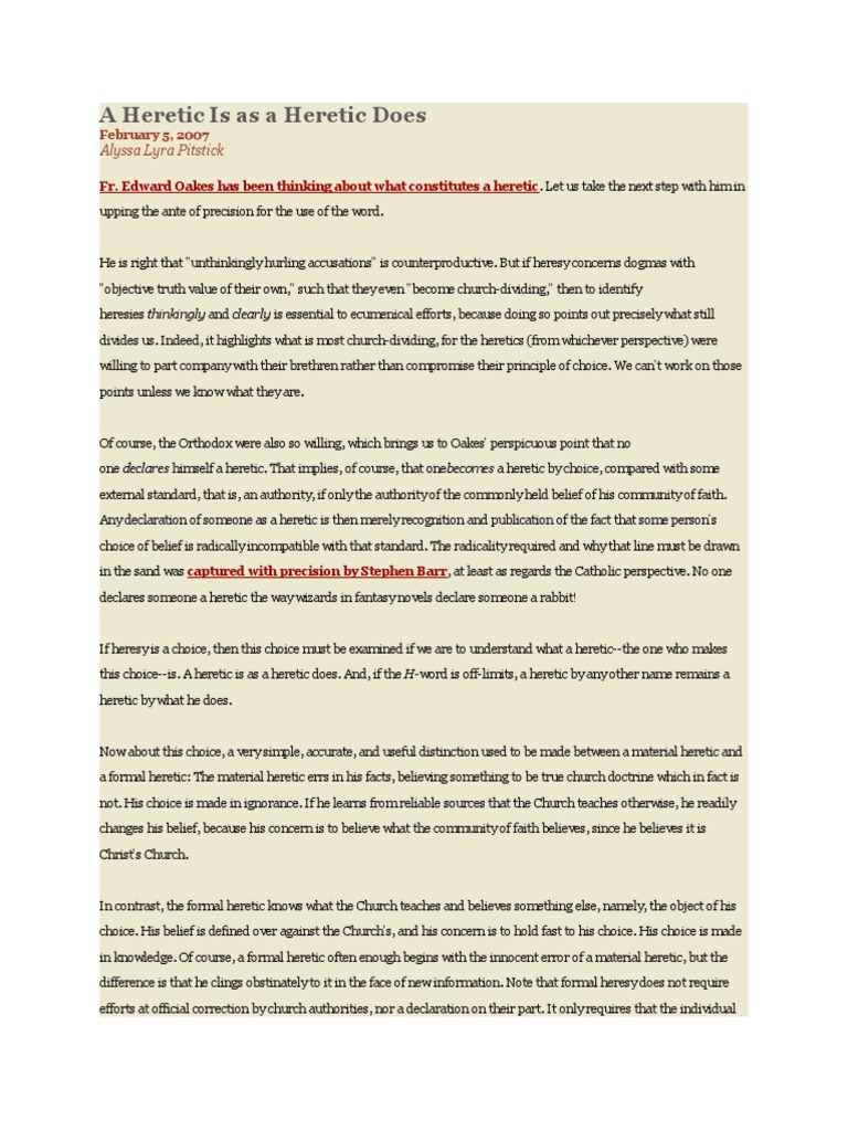 A Heretic Is As A Heretic Does. | PDF | Heresy | Christian Church