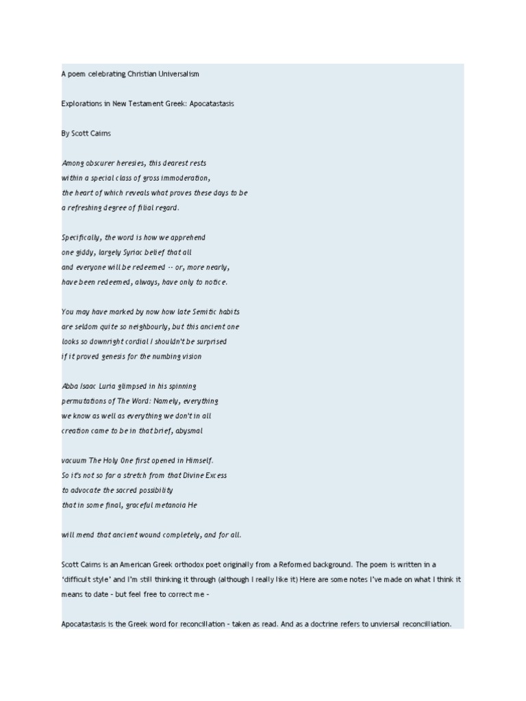 Christian Universalism poem celebrates hope of redemption for all | PDF ...