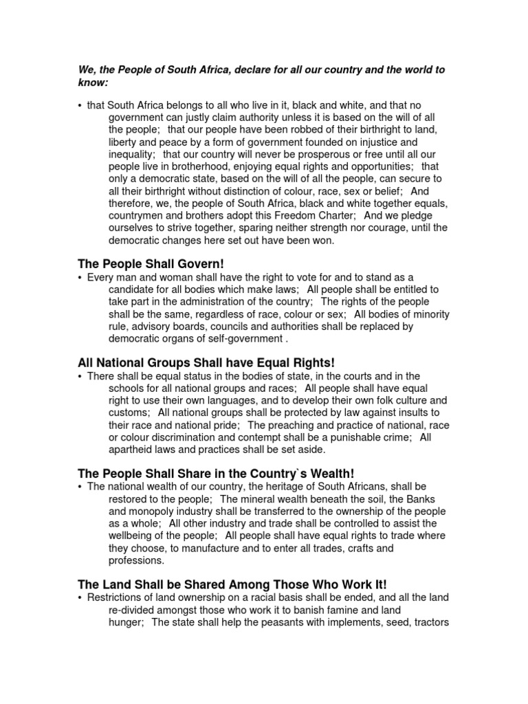 The Freedom Charter of 1955 | Download Free PDF | Egalitarianism ...