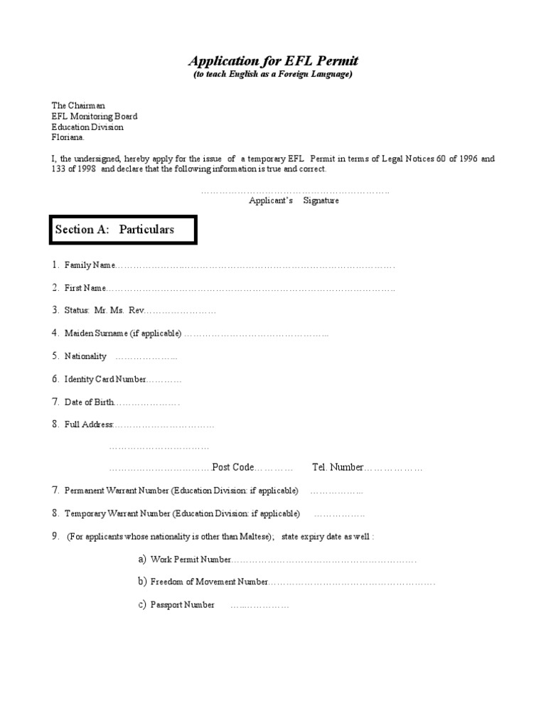 Application Form for Renewal of EFL Permit in Malta | Government ...