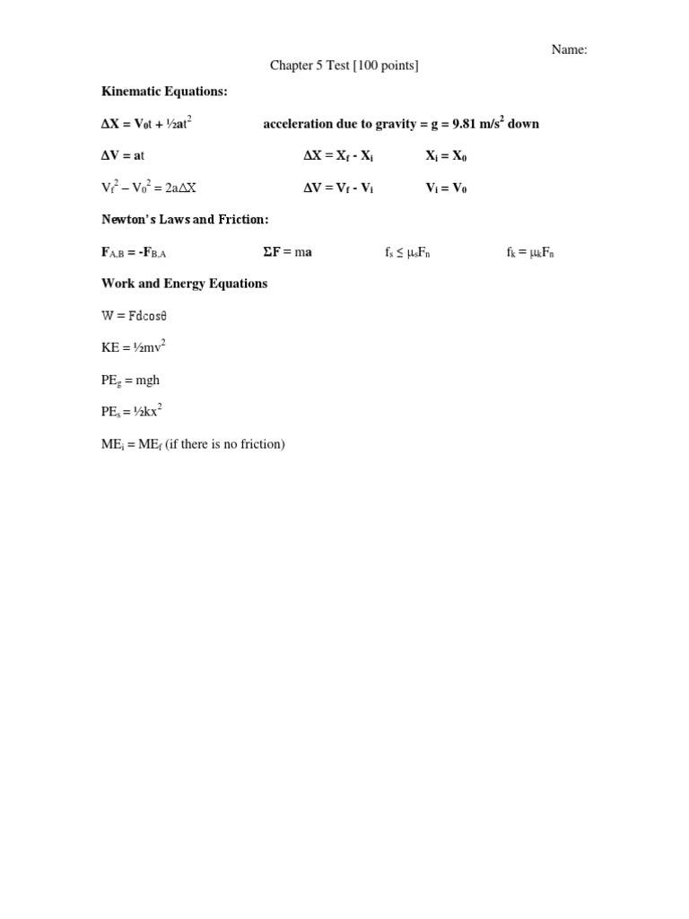 CH 5 Test Physics 2013-2014 | PDF | Friction | Force