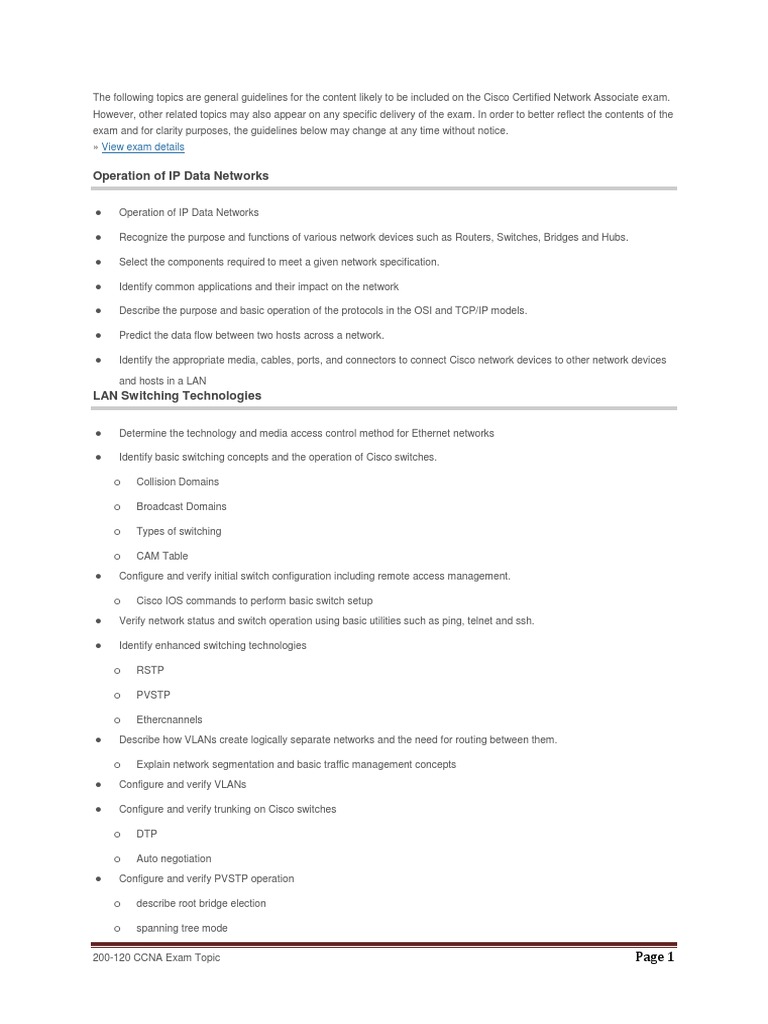 CCNA 200-120 Exam Topic | PDF | Network Switch | I Pv6