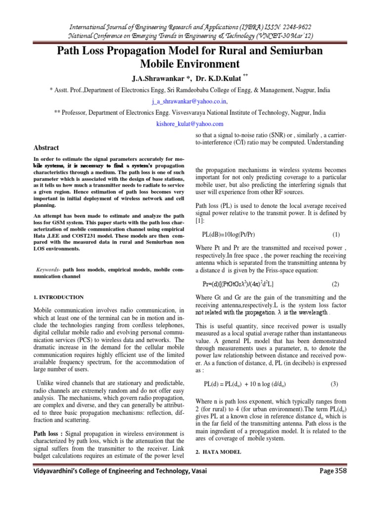 Path Loss Propagation Model For Rural and Semiurban Mobile Environment ...