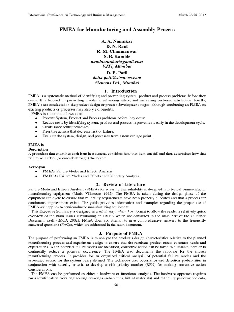 FMEA For Manufacturing and Assembly Process | Download Free PDF | Reliability Engineering ...