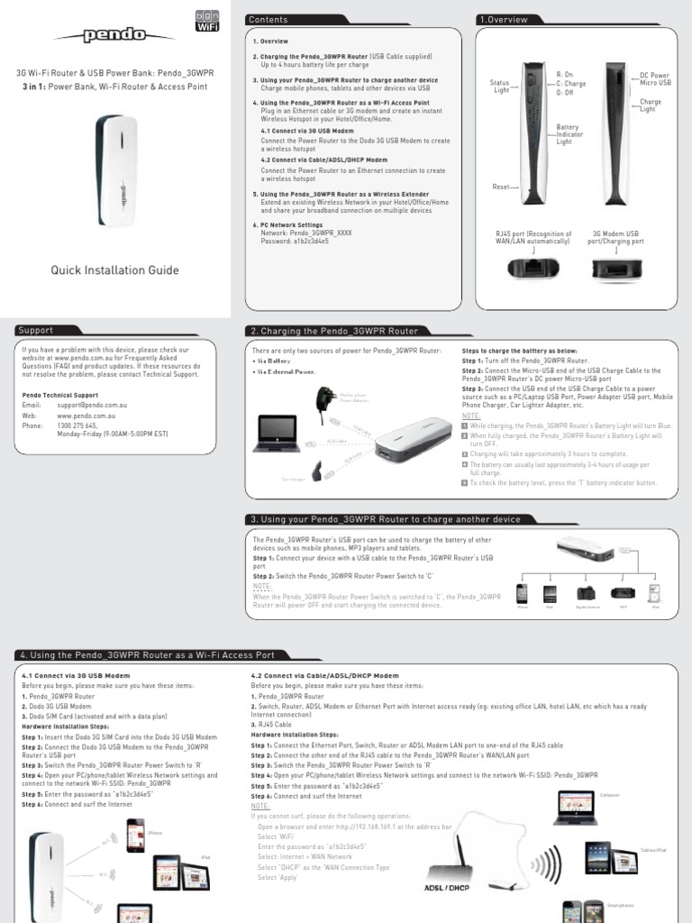 Pendo Power Router User Manual | PDF | Wi Fi | Battery Charger