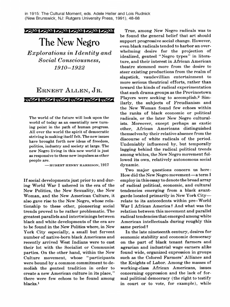 The New Negro Movement: Identity and Change | PDF | Progressivism ...