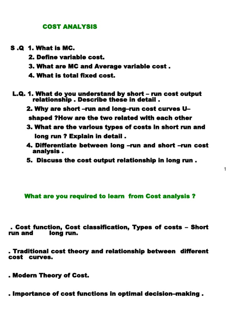 Cost Analysis | PDF | Long Run And Short Run | Average Cost