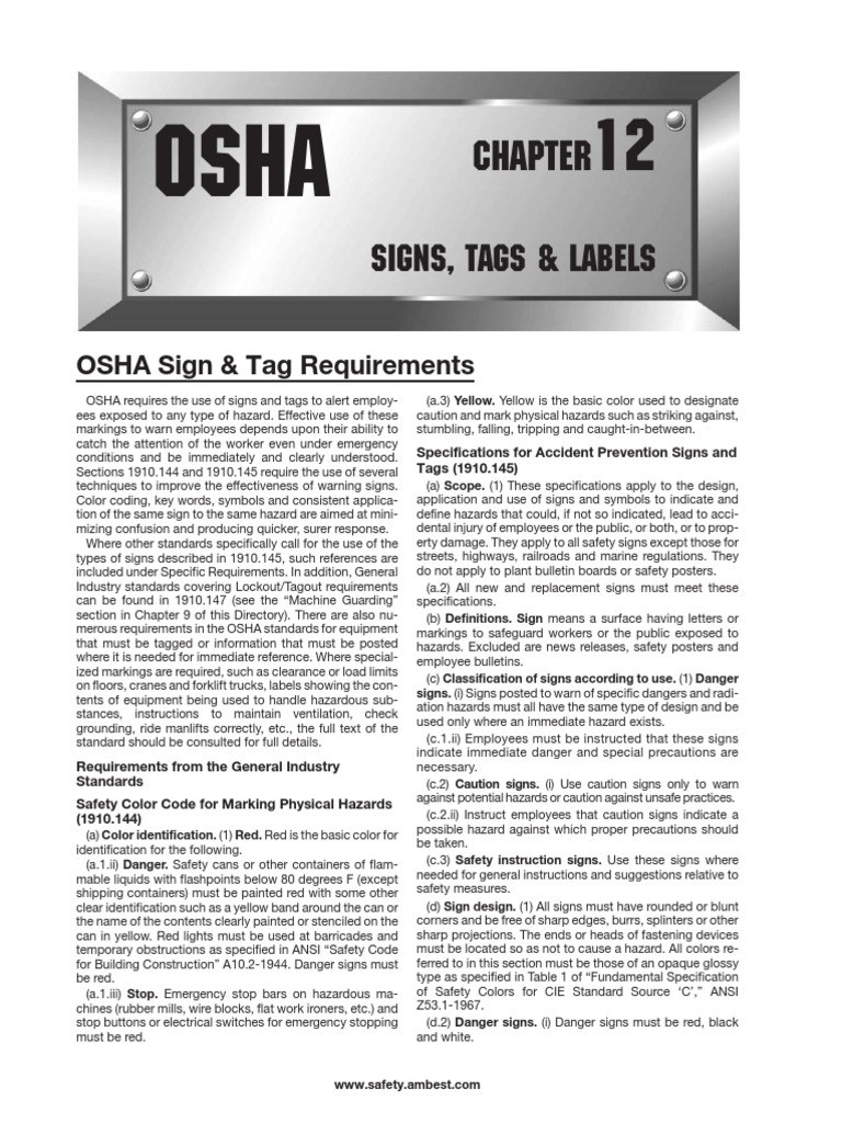 Signs, Tags & Labels: OSHA Sign & Tag Requirements | PDF | Explosive ...
