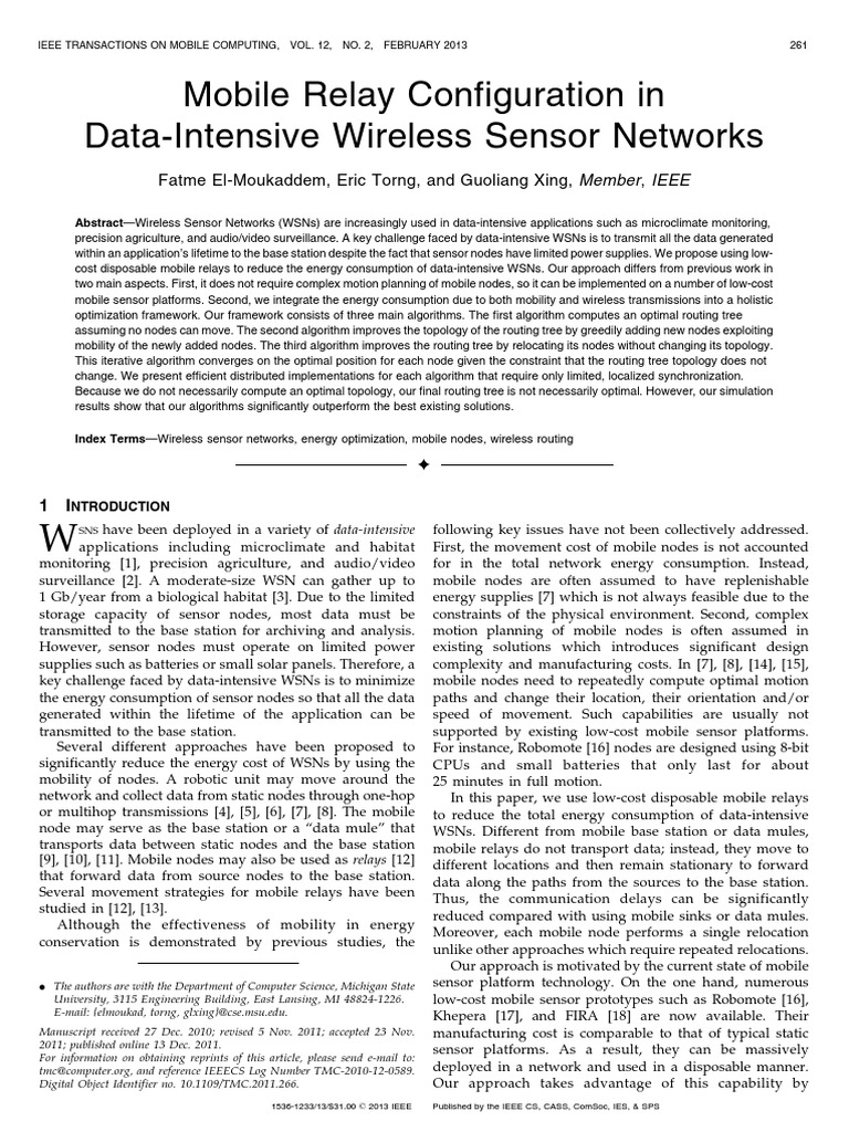 Mobile Relay Configuration in | PDF | Wireless Sensor Network | Routing