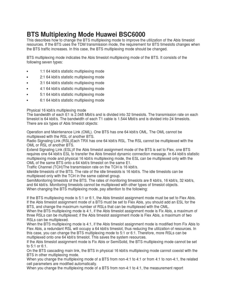 BTS Multiplexing Mode Huawei BSC6000 | PDF | Multiplexing | Broadcast Engineering