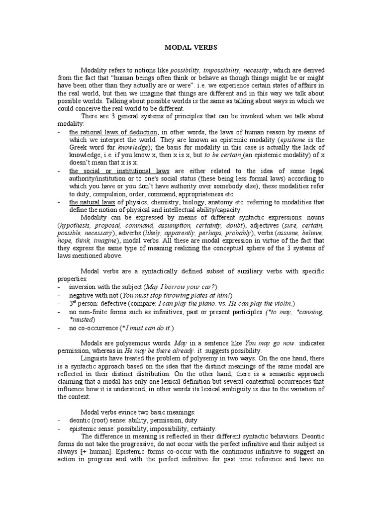 Modal Verbs | PDF | Modal Logic | Verb
