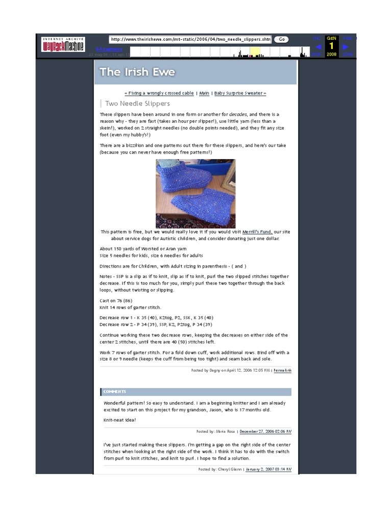 Two Needle Slippers Knitting Pattern | PDF | Knitting | Wool