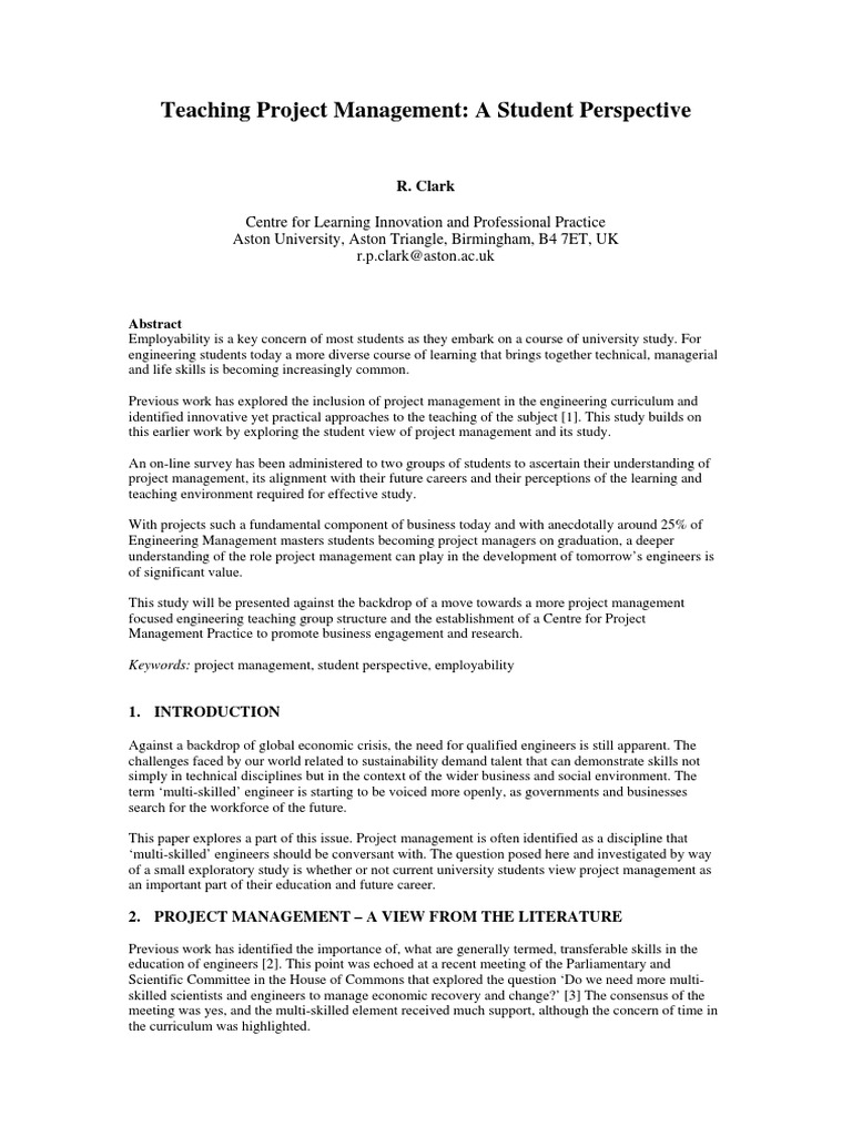 Teaching Project Management: A Student Perspective: R. Clark | PDF ...