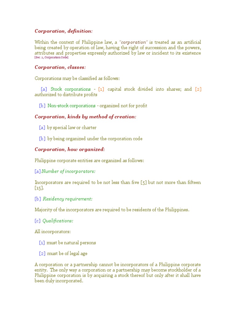 Corporation, Definition:: Stock Corporations | PDF | Corporations ...