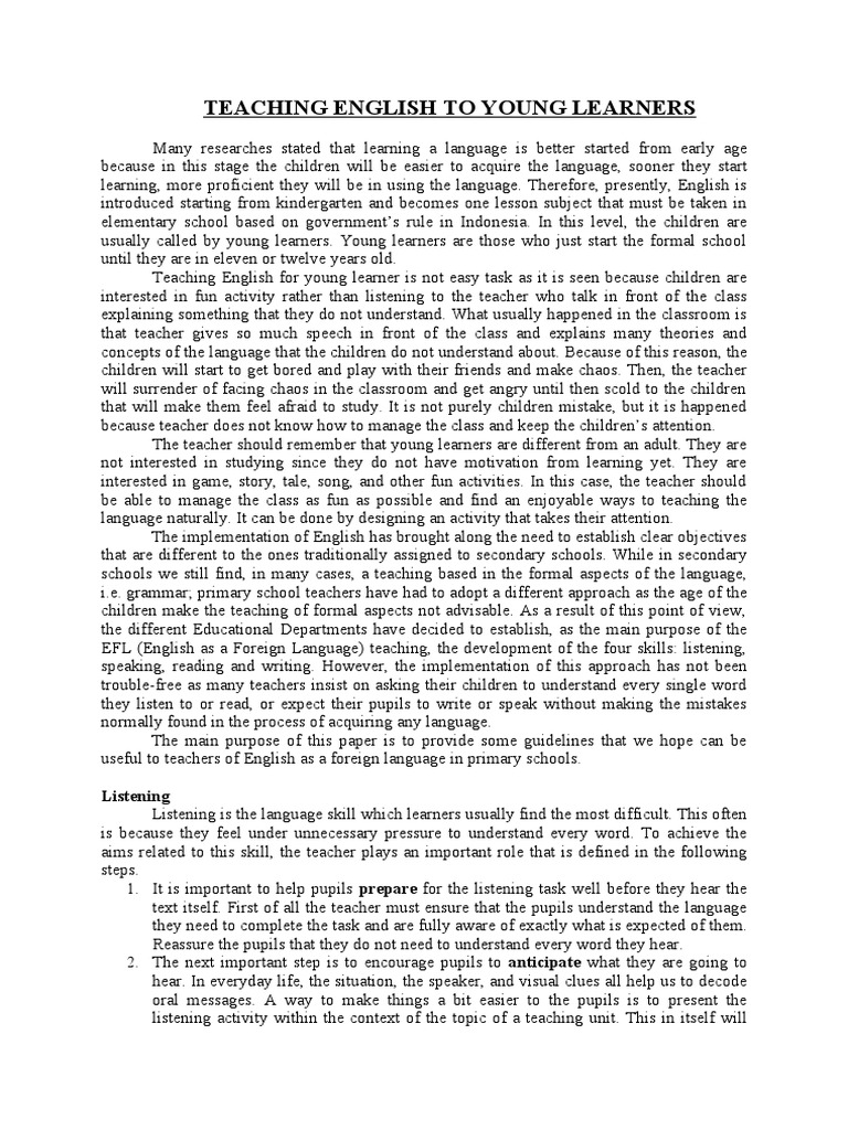 Teaching English To Young Learners | PDF | Vocabulary | Teachers