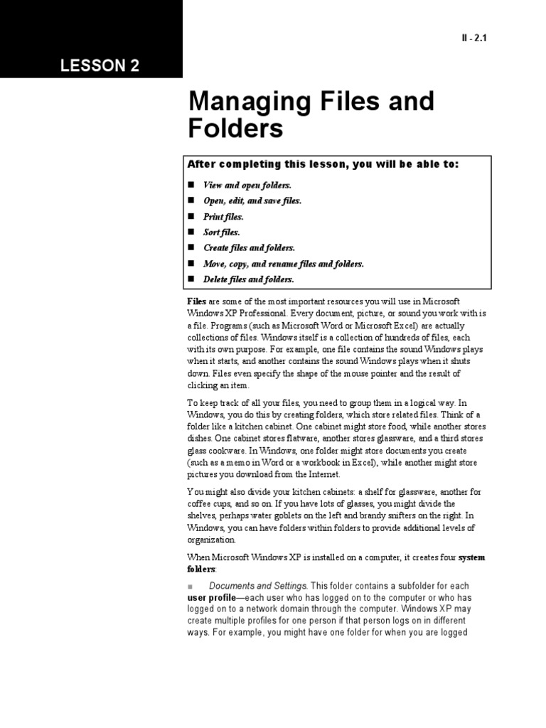 Managing Files and Folders in Windows XP | PDF | Computer File | Icon ...
