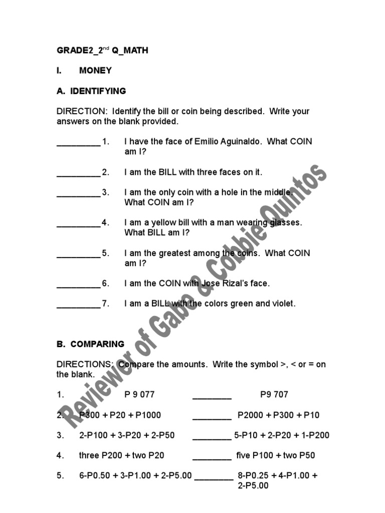 Grade 2 Math Practice: Money & Multiplication | PDF | Equations ...