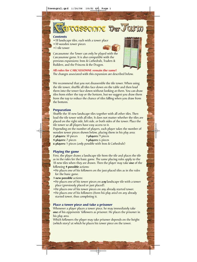 Carcassonne board game Tower expansion rules | Leisure Activities | Board Games