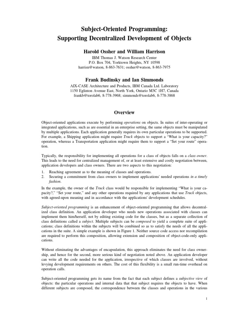 Ossher - Subject-Oriented Programming Supporting Decentralized Development of Objects | Download ...