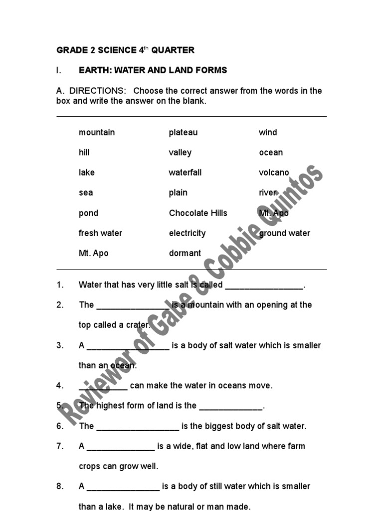 Grade 2 Science 4th Quarter Exam | PDF | Mountains | Weather