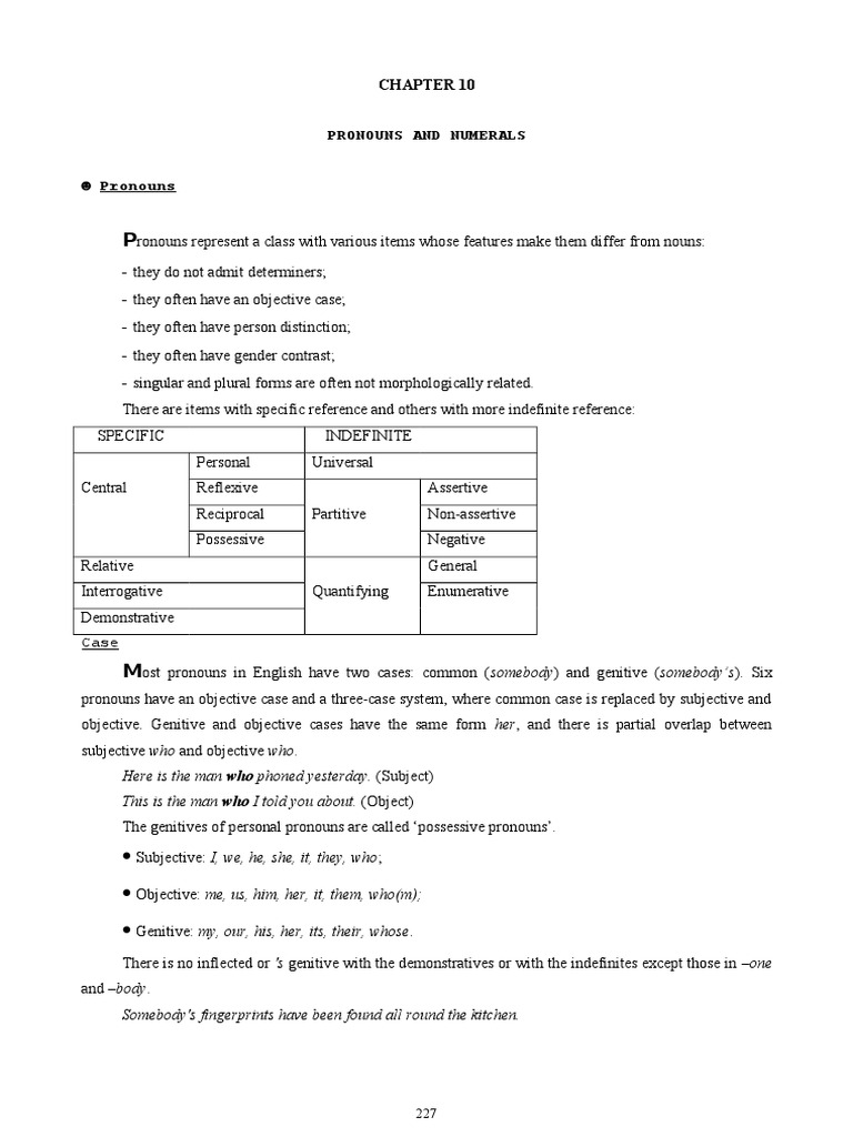 Pronouns and Numerals | PDF | Pronoun | Grammatical Gender