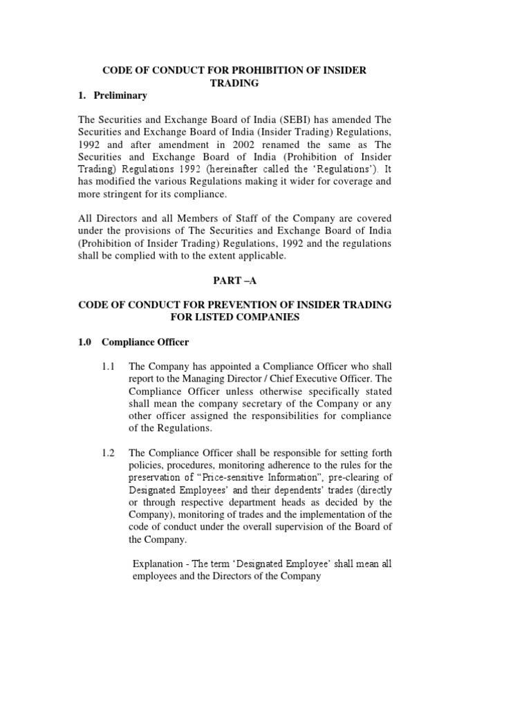 Code-Sebi Insider Trading | PDF | Insider Trading | Board Of Directors