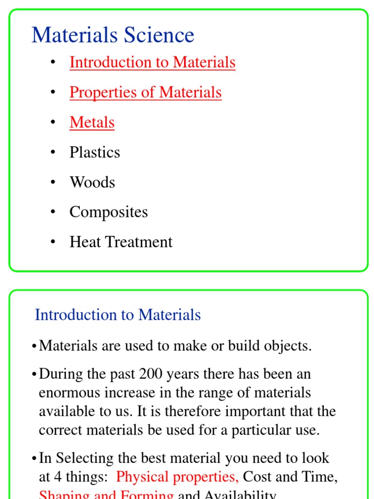 Materials Science: An Overview of Materials, Their Properties ...