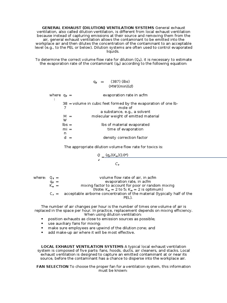 General Exhaust (Dilution) Ventilation Systems General Exhaust ...