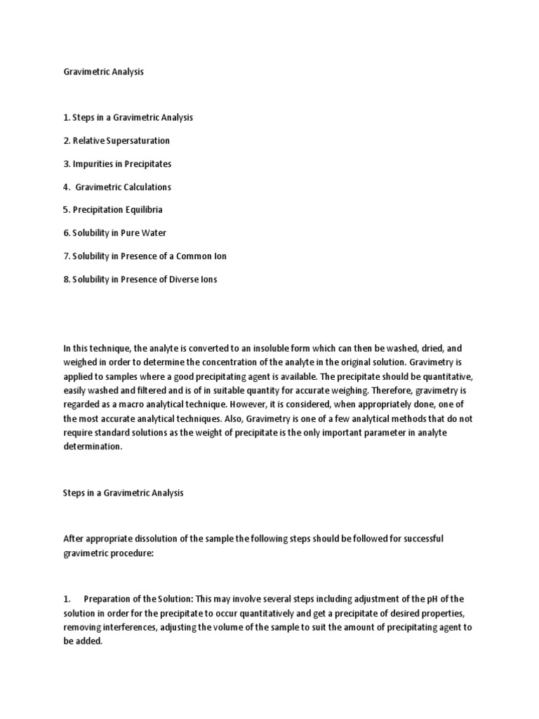 Gravimetric Analysis | PDF | Solubility | Analytical Chemistry