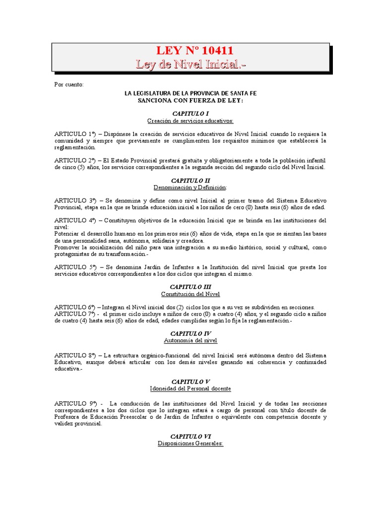 Ley 10411-Nivel Inicial | PDF | Años educativos | Etapas educativas