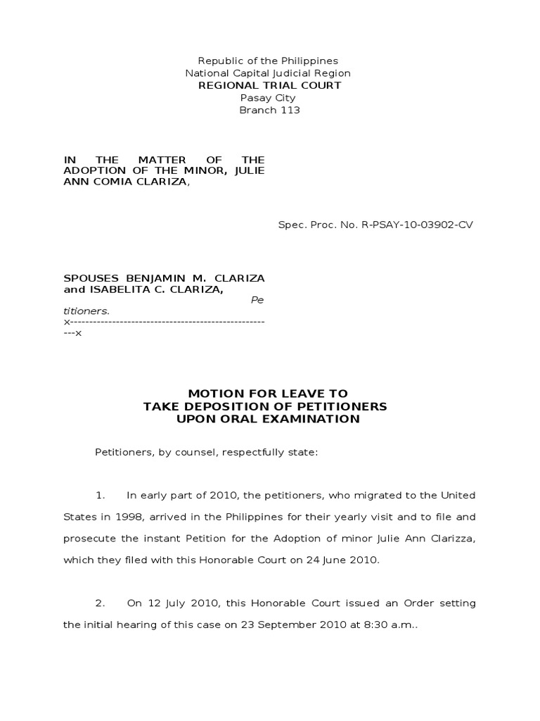 Motion to Take Deposition | Deposition (Law) | Lawsuit