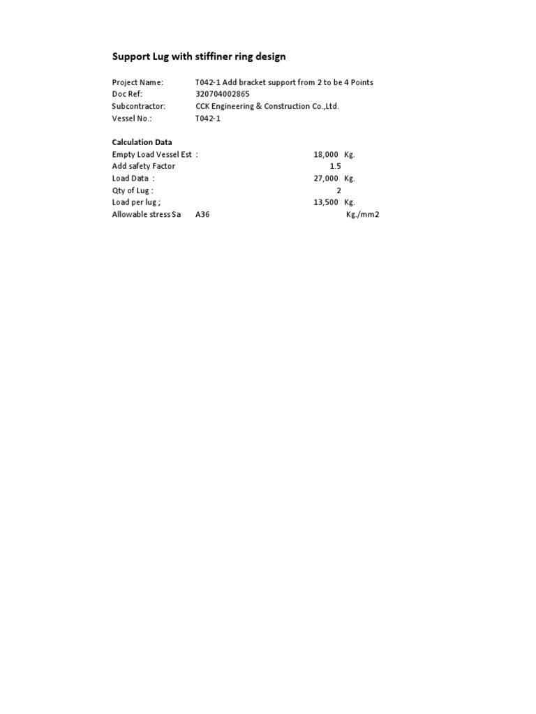 Support Lug With Stiffiner Ring Design: Calculation Data | PDF ...