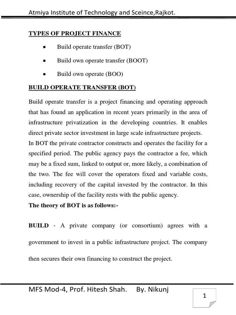 Types of Project Finance: MFS Mod-4, Prof. Hitesh Shah. By. Nikunj ...