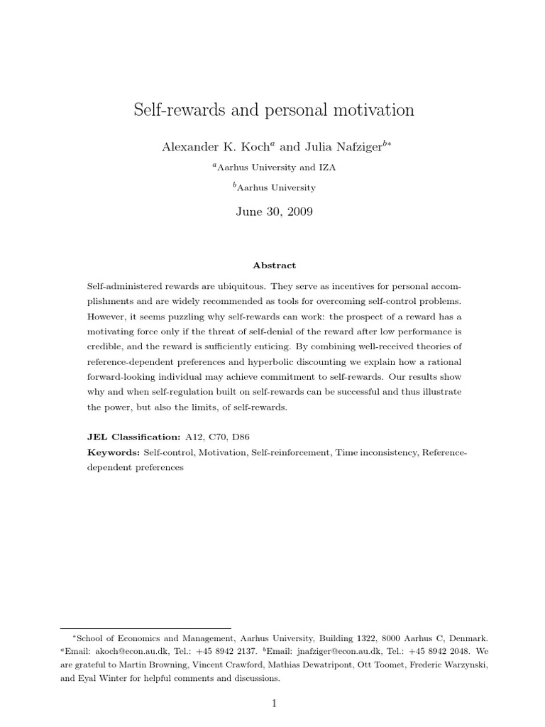 Understanding Self-Rewards and Motivation | PDF | Self Control | Self ...