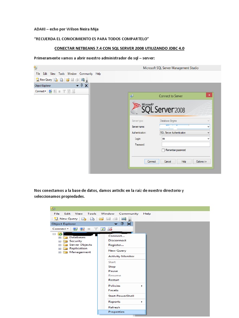 Manual de Coneccion Java SQL Server | PDF | Servidor SQL de Microsoft | Arquitectura de Computadores