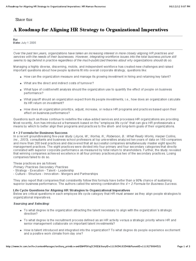 A Roadmap For Aligning HR Strategy To Organizational Imperatives - HR Human Resources | Download ...