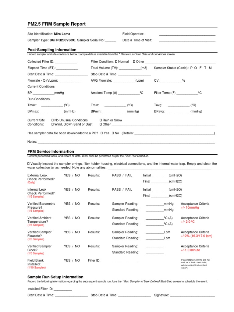 PM2.5 Sampling Report Summary | PDF