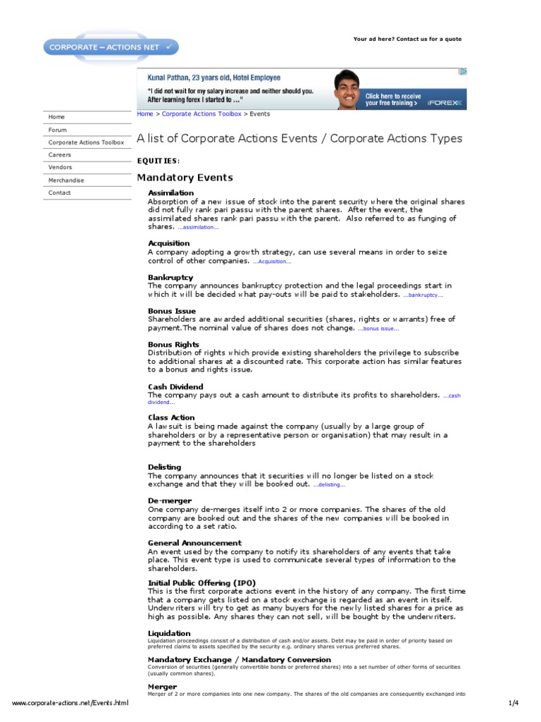 Overview of Corporate Action Types | PDF | Corporate Action | Bonds ...