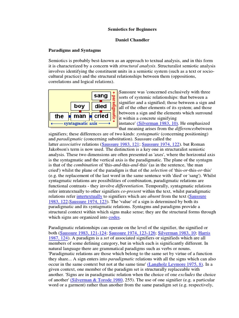 Semiotics For Beginners Daniel Chandler Paradigms and Syntagms ...