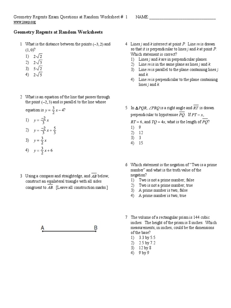 Geometry Regents Exam Questions at Random Worksheet # 1 | PDF ...