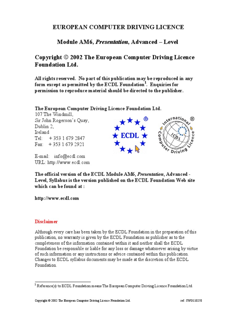 European Computer Driving Licence Module AM6, Presentation, Advanced ...